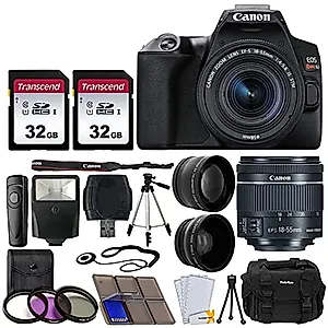 Canon EOS Rebel SL3 Digital SLR Camera (Black) + EF-S 18-55mm f/4-5.6 IS STM Lens + 58mm 2X Professional Telephoto & 58mm Wide Angle Lens + 64GB Memory Card + DC59 Case + Tripod + Slave Flash + Remote