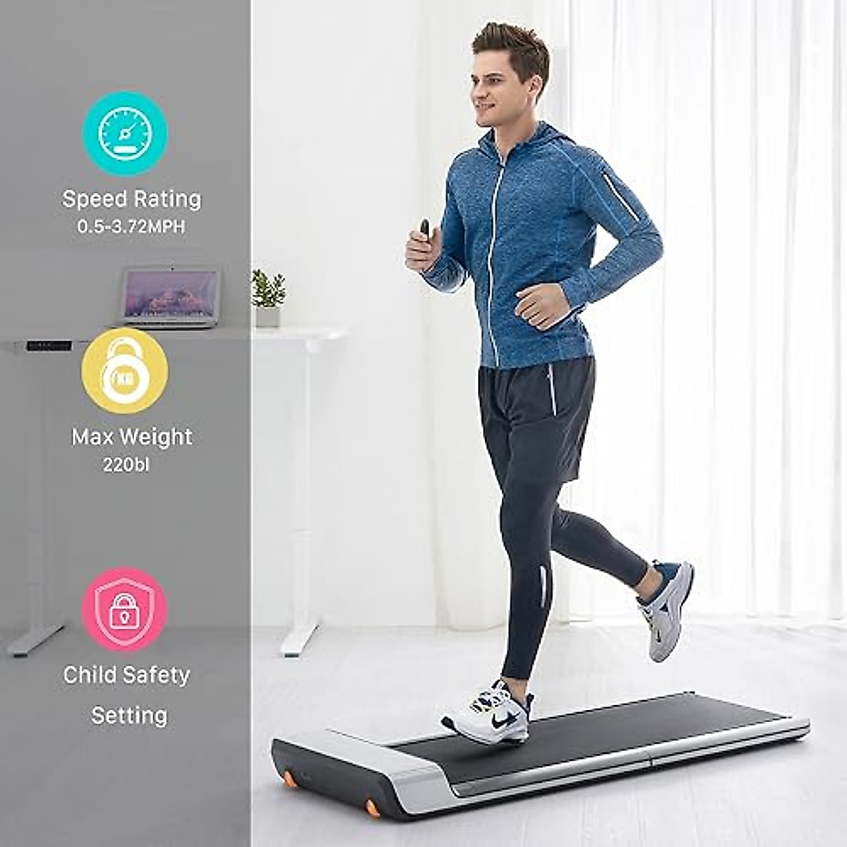WalkingPad Folding Treadmill, Ultra Slim Foldable Treadmill Smart Fold Walking Pad Portable Safety Non Holder Gym and Running Device P1 Grey 0.5-3.72MPH