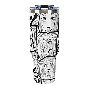 Niapessel Leak Proof Tumbler, Insulated Water Bottles with Straw, Anime Girl Face Emotion Insulated Cup with Handle 40 Oz Stainless Steel Flask for School, Travel, Car, Sports, Work