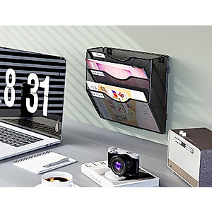 PAG Hanging Wall File Holder, 3 Tier Mail Sorter for Wall, Mesh Office Wall Organizer For Papers/Folders/Files Clipboard & Magazine, Black