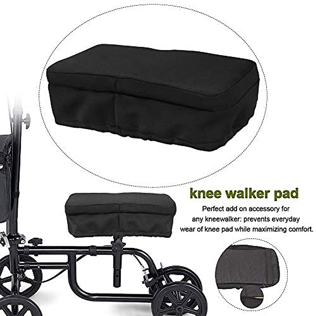iayokocc Knee Walker Pad Cover- Memory Foam Knee Walker Cushion for Cover Knee Scooter Cushion- Improves Comfort,Soft Padding Fits Most Walkers(Black)