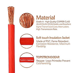 TOPSTRONGGEAR 4 Gauge 25ft Black and 25ft Red Power/Ground Wire True 4 AWG Power Wire-True Spec and Soft Touch Cable (Black&Red) (25FT Red & 25FT Black)