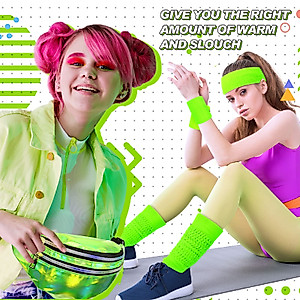 Tarpop 80s Neon Women Slouch Socks 90s Headbands Wristbands Fanny Pack Leg Warmers Sweatbands Waist Bag Women Party Costume(Green)