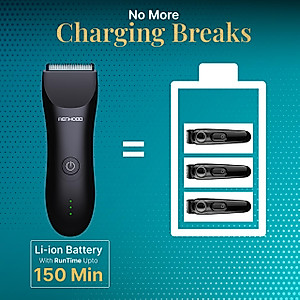 MENHOOD Groin Hair Trimmer for Men Cordless Waterproof Electric Ball Trimmer 1.0, Replaceable Ceramic Blade Heads, Ultimate Body Groomer Shaver for Pubic Hair, 150Min Run Time Trimmer