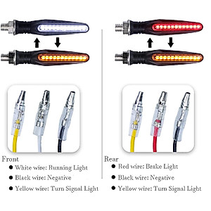 LivTee Super Bright 4PCS Motorcycle Indicators Flowing Turn Signal Brake Lights & Daytime Running Lights 12V for Motorbike Scooter Quad Cruiser Off Road, White/Red/Amber