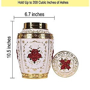 Urn for Human Ashes Adult Female - Rose Flower Cremation Urn Mom - Funeral Urn for Women Made of Zinc Alloy - Hold 200 Cubic inches of Ashes (Gold_Red)