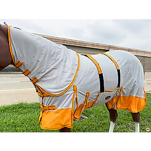 HILASON 78" Inches Horse Fly Sheet with Neck UV Protect Mesh Bug Mosquito Summer White/Orange | Horse Fly Sheet | Horse Western Fly Sheet | Fly Sheets for Horses | Mosquitoes Protection for Horses