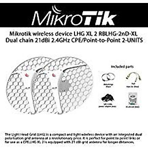 Mikrotik LHG XL 2 RBLHG-2nD-XL Wireless Device Dual Chain 21dBi 2.4GHz CPE/Point-to-Point Integrated Antenna for Longer Distances 2-Units