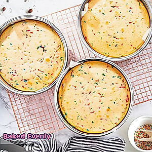 E-far 8 Inch Cake Pan Set of 3, Stainless Steel Round Layer Cake Baking Pans, Non-Toxic & Healthy, Mirror Finish & Dishwasher Safe