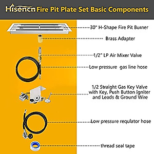 Hisencn Drop-in Fire Pit Kit 30 x 10 Inch, Fire Pit Insert H Burner with Spark Ignition and Propane Hose Kit for Propane Fire Pit, Fire Table Insert, Indoor or Outdoor Decorative Fireplace