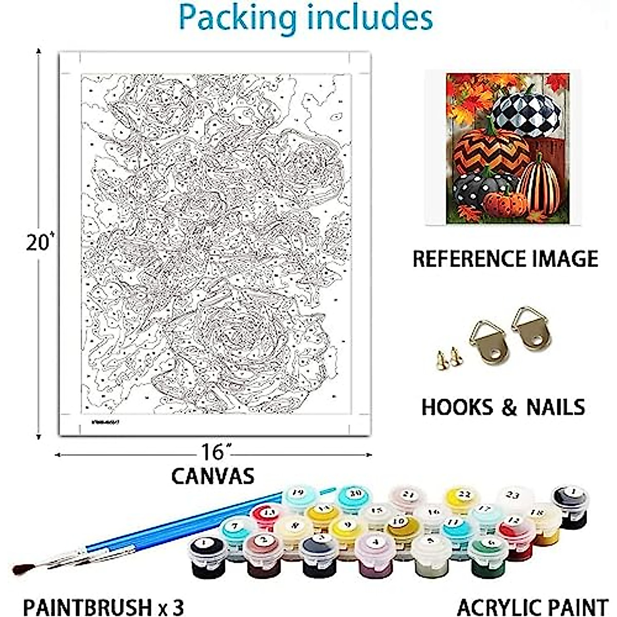 Eiazuiks Paint by Number for Adults. Thanksgiving Paint by Numbers for Adults Beginner Drawing Paintwork with 3 Paintbrushes Paint Canvas Oil Painting Fall 16” x 20”
