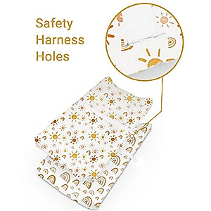 Changing Pad Cover - Babebay Ultra Soft Jersey Knit Cotton Diaper Change Table Pad Covers for Baby Girls and Boys -Stylish Rainbow & Sun Pattern, 2 Pack