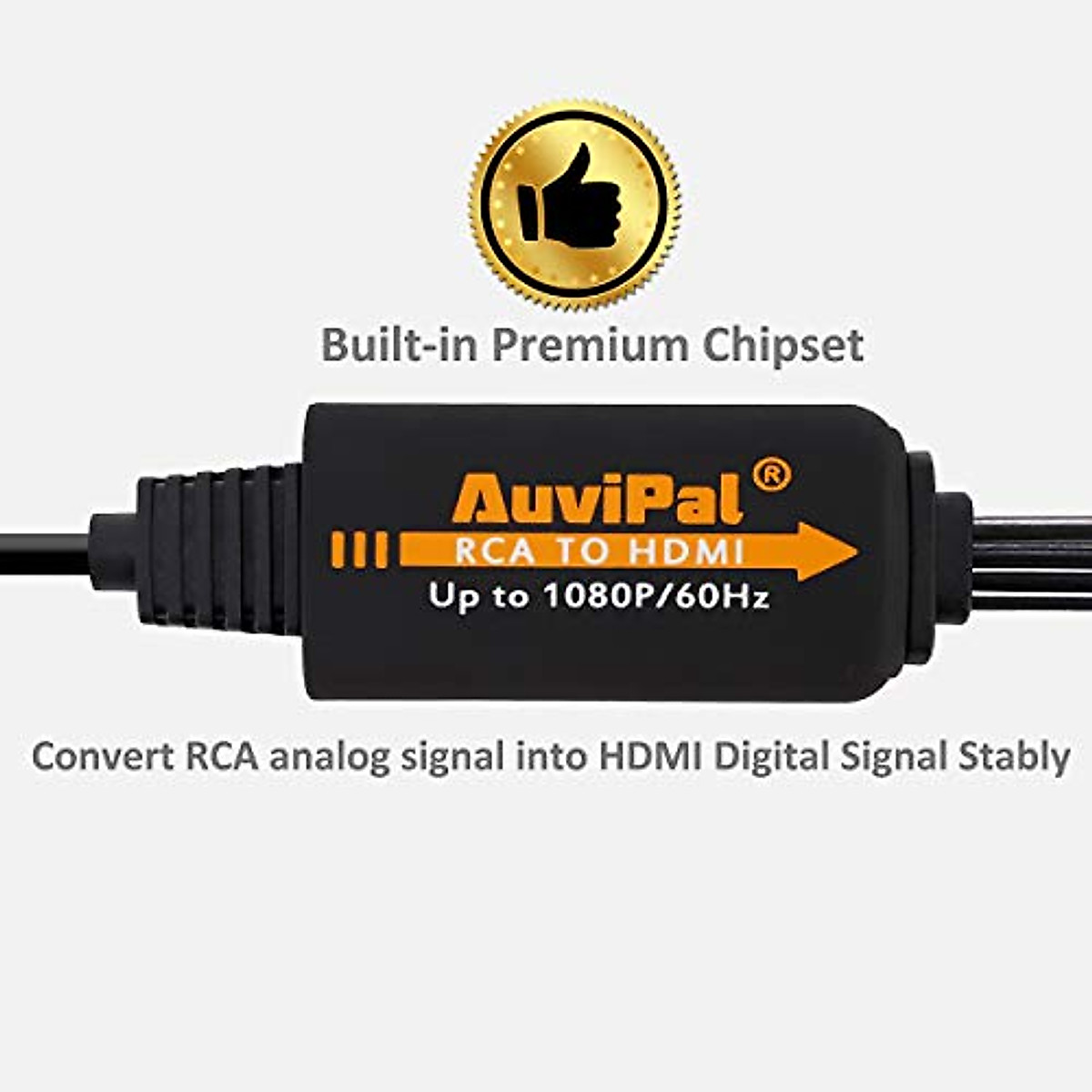 AuviPal RCA to HDMI Converter for Playing VHS/VCR/DVD Player/Game Consoles on Modern TV All-in-One 3RCA Composite AV to HDMI Video Adapter