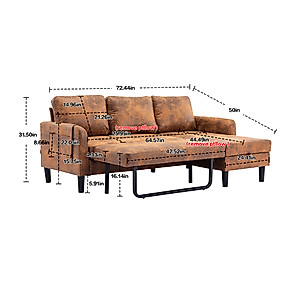 PEIHONGET Sectional Sleeper Sofa with Pull Out Bed, 3-Seater Sofa Couch with Storage Modern L-Shaped Sofa Bed with Chaise Lounge for Small Spaces, Living Room (Coffee Polyester)