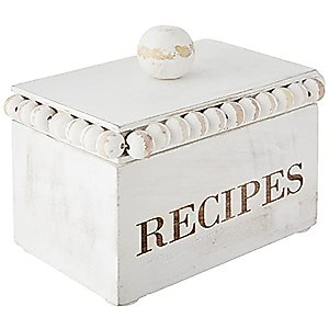 Mud Pie White Beaded Recipe Box, 4 1/2" x 6 1/2" | Card 3 1/2" x 5 1/2"