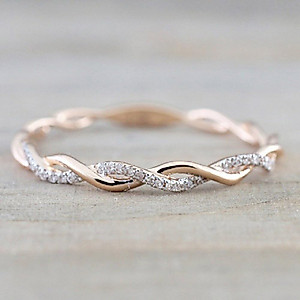 XIALV Rose Gold Plating Twist Braided Knot Ring Band CZ Cubic Zirconia Stackable Rings Diamond Eternity Promise Thin Rings for Women (US code 10)