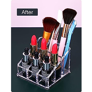 MOSIKER Lipstick Lip Gloss Organizer,Small Clear Acrylic Compact Essential Oil Rollerball Perfume Holder with 9 Slots