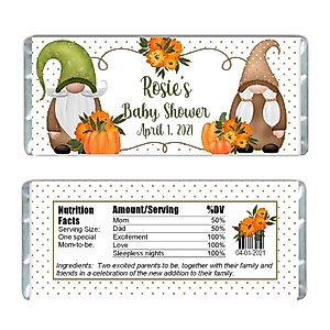 Fall Gnome Candy Bar Wappers, Personalized Label for Chocolate Bar, Party Favor, Pack of 20