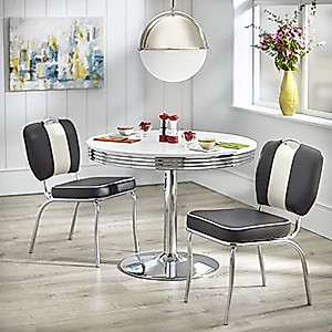 Target Marketing Systems Raleigh Modern Retro Style Chrome Plated Metal Round Dining Table, 39.4", White