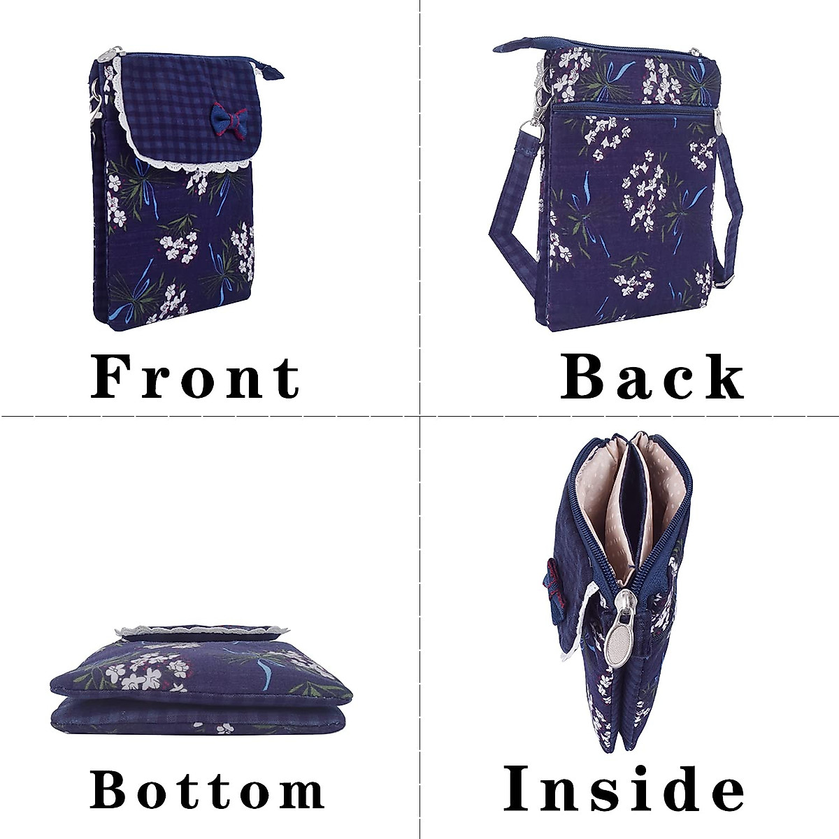 LassZone Canvas Crossbody Bag For Women Small Cellphone Purse Wallet Cute Floral Shouler Bag Handbag with Multi Pocket