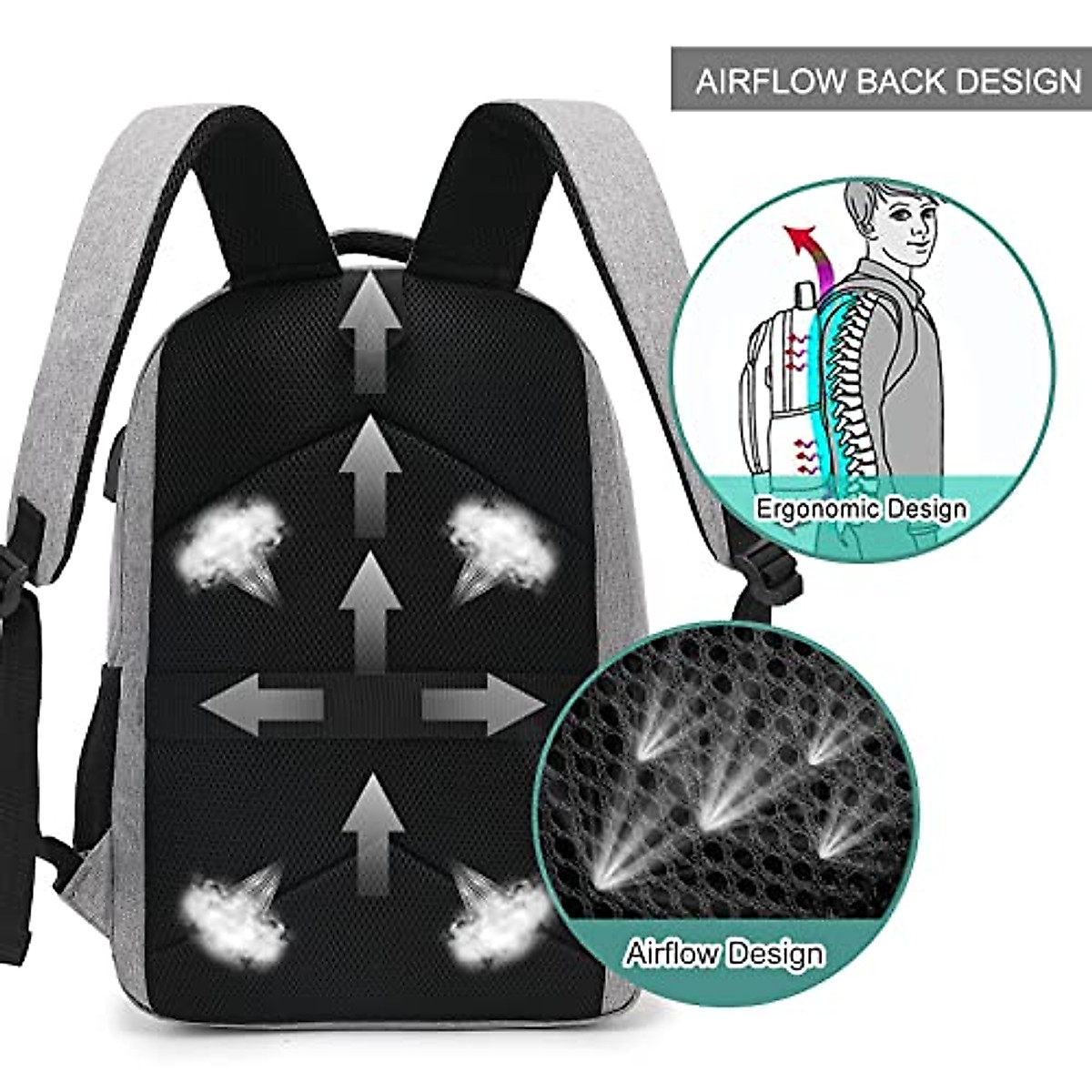 Extra Large Travel Laptop Backpack, Fit for 16 Inch Laptop with USB Charging Port, Headphone Port, 37L Waterproof Overnight Notebook Computer Backpack, Work Business College School Daybag (Grey)