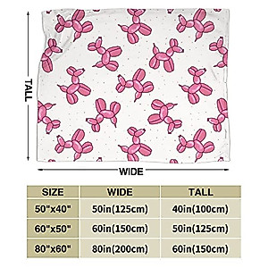 Cute Cartoon Pink Balloon Animal Dog Throw Blanket Soft Flannel Fleece Blankets for Bed Couch Sofa,All Season Cozy Blankets Throws King Queen Full Size for Kids Women Adults 60"X50"