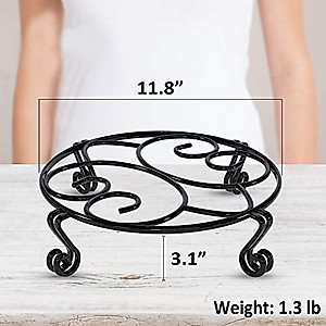 Yimobra Original Patented Plant Stand for Flower Pot Heavy Duty Potted Holder Indoor Outdoor, Metal Rustproof Iron Garden Container Round Supports Rack for Planter, Black, 11.8 Inches