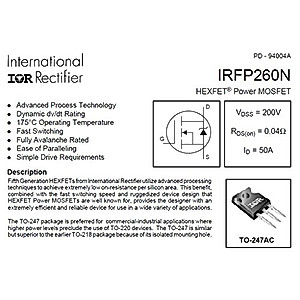 2pcs IRFP260 IRFP260N TO-247 200V 50A N Channel Power MOSFET Fast Switching