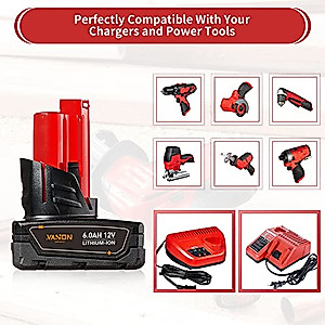 VANON 6.0Ah 12V Batteries Replacement for Milwaukee M-12 Battery XC Lithium Ion Compatible with Milwaukee 12 Volt 48-11-2401 48-11-2402 48-11-2460 48-59-2401 Cordless Power Tools 2Pack