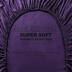 Bed Sheets - Full Sheet Set [6-Piece, Purple] - Hotel Luxury 1800 Brushed Microfiber - Soft and Breathable - Deep Pocket Fitted Sheet, Flat Sheet, Pillow Cases