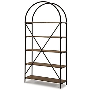 Brown Black Bookcase, Bookshelf 5 Tier Bookcase Arched Display Racks Tall Standing Bookshelves, Storage Rack Shelf Large Black Book Shelf for Bedroom, Living Room, Home Office