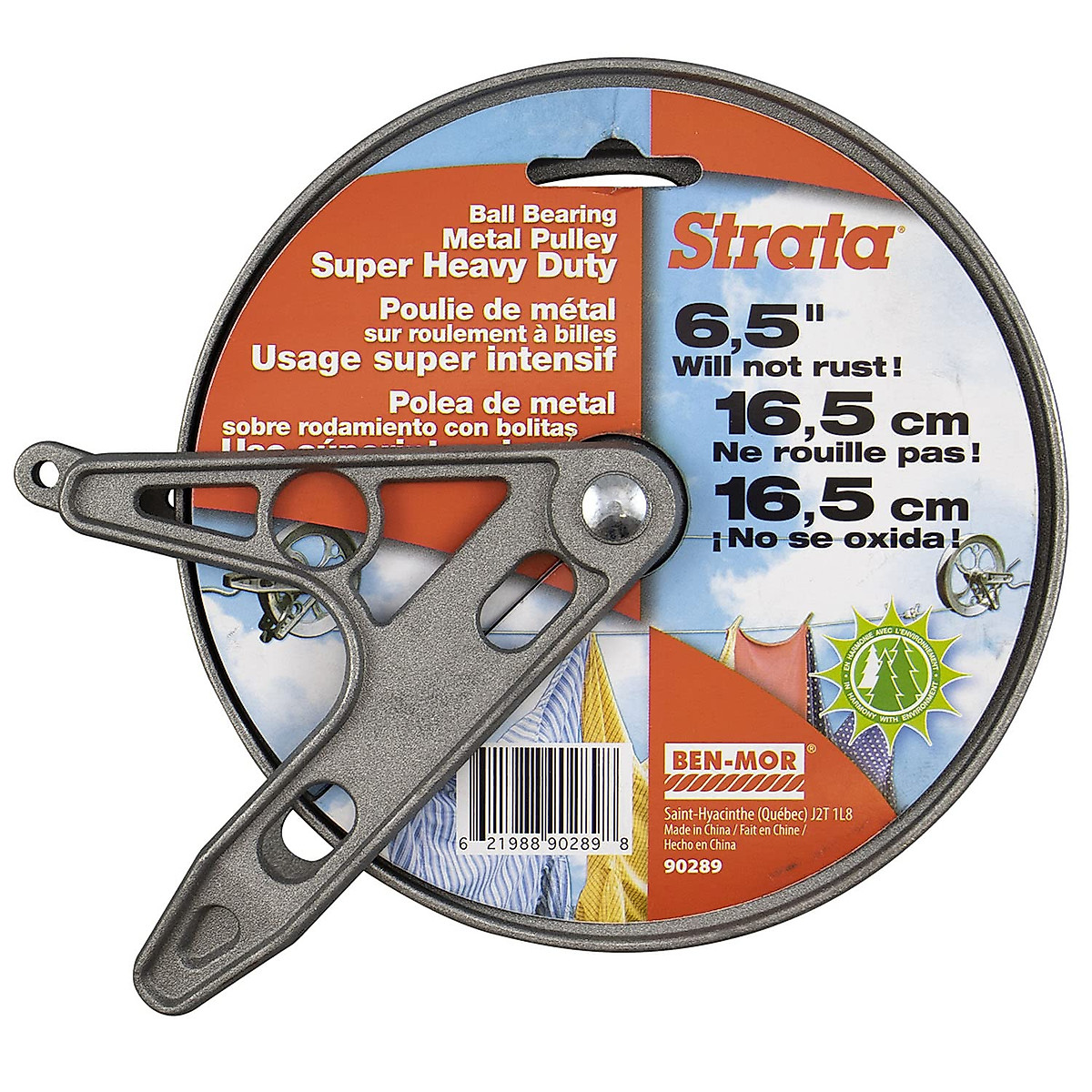 Ben-Mor Strata Outdoor Clothesline Pulley Ball Bearing Style - 6.5” Heavy Duty Metal, Rustproof Silver Pulley for Clothes Line Outdoors, Outdoor Laundry Line Pulley for Clothes,Coats, Blankets(1 unit)