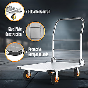 Houseables Platform Truck Cart, Flatbed Cart, Platform Cart, 2000 LB Capacity, Flat Cart, Flat Bed Cart, Foldable Push Cart Dolly, Flat Cart With Wheels and Handle, Platform Dolly, Heavy Duty, 36”x24”