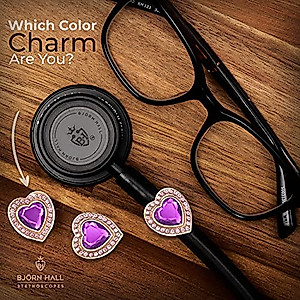 BJÖRN HALL Stethoscope Heart Charm | Fits littmann Classic III | Perfect Nurse Accessory for Work | Charmed Purple Love Heart Crystal Bling | Perfect Gift- Nurse RN RT Vet | Rose Gold - Purple Heart