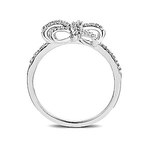 DZON 10k White Gold 1/6CT TDW Round Diamond Knot Bow Fashion Ring Love Gift for Women (I-J,I2)