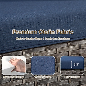 Joyside Outdoor Patio Wicker Loveseat Sofa - 2-Seater Rattan Sofa for Outside Patio Garden with Deep Seating and Olefin Cushions(Mixed Grey/Blue)