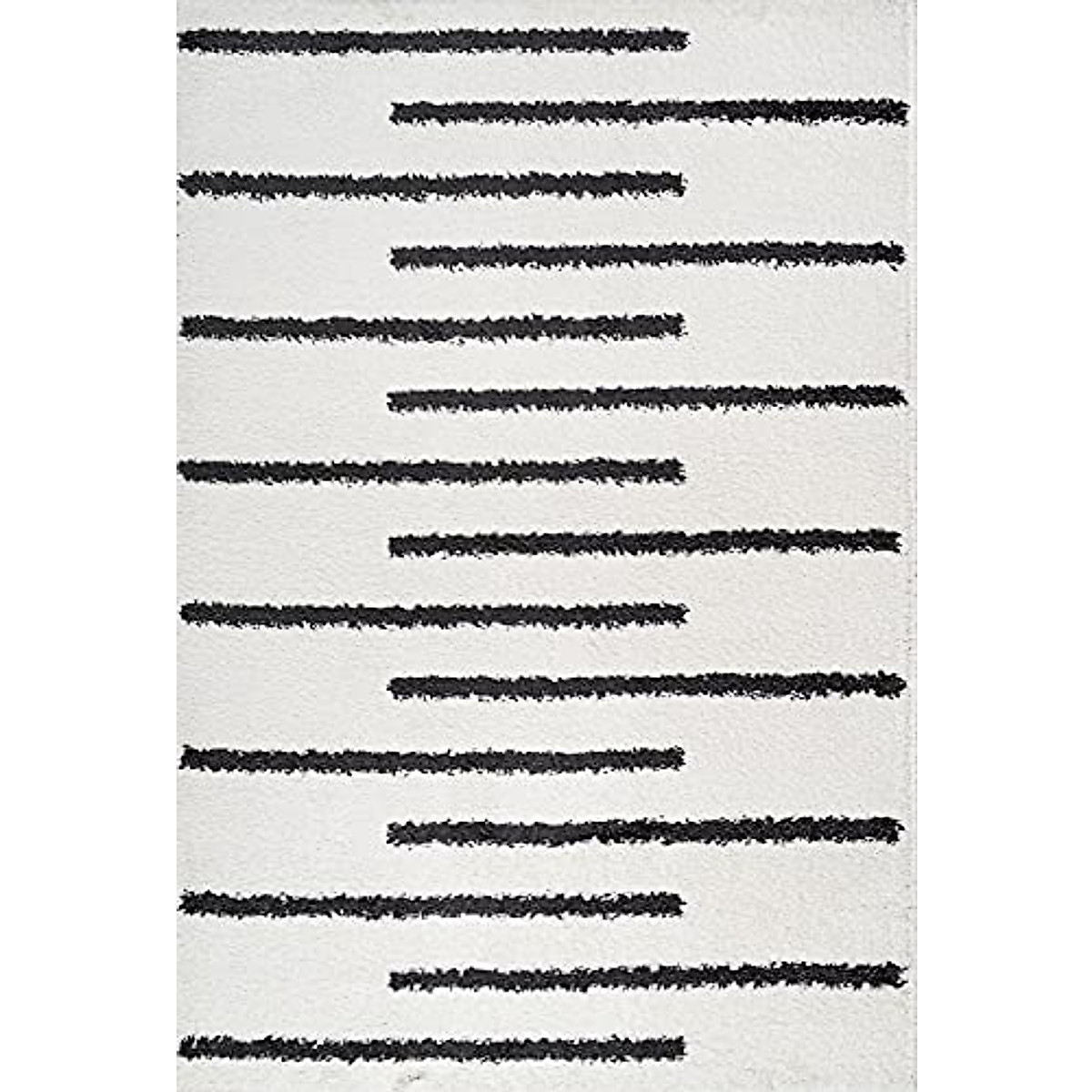 JONATHAN Y MOH402A-3 Alaro Berber Stripe Shag Indoor Area-Rug Bohemian Geometric Contemporary Glam Easy-Cleaning Bedroom Kitchen Living Room Non Shedding, 3 X 5, White/Black
