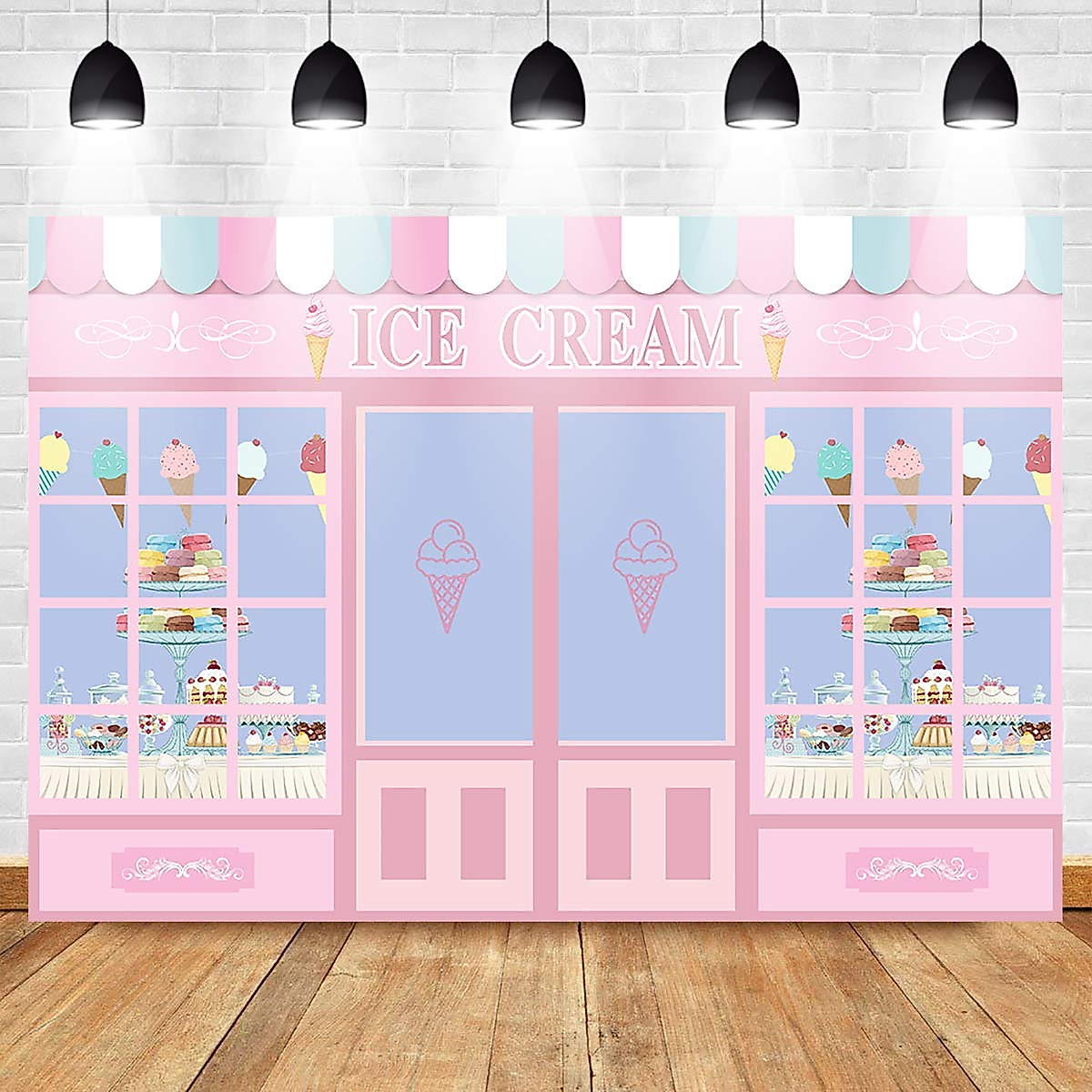 Mocsicka Ice Cream Theme Birthday Backdrop Dessert Shop Girl Background 7X5ft Vinyl Childrens Birthday Party Dessert Table Background Photo Booth Banner Decoration
