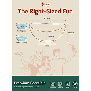 Sweese 4 Inch Porcelain Small 4 oz Bowls for Sauce | Charcuterie | Dipping | Snack | Condiment | Side Dishes Set of 6 - Microwave, Dishwasher and Oven Safe - White