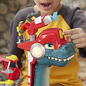 Chomp Squad Playskool Blazeasaurus and Sparks McKenzie, 20-Inch Brachiosaurus Dinosaur Firefighter Toy and Action Figure for Kids 3 and Up