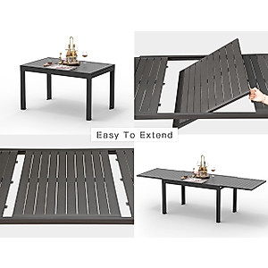 Domi 59" - 89" Expandable Patio Dining Table - Aluminum, Adjustable, Smooth-Sliding, Outdoor Furniture for 6-8 Person, Ideal for Backyard, Porch, Deck, Garden - Dark Brown,