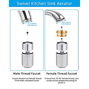 Hibbent Faucet Aerator, 360 Degree Swivel Kitchen Sink Faucet Aerator, Dual-function Bathroom 2-Flow Sprayer Faucet Head, Faucet Replacement Part, 55/64 Inch-27UNS Female Thread-Chrome