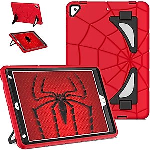 Auizotl Kids Cases for iPad 9th Generation, iPad 8th / 7th Generation Case, for iPad 10.2 case with Sturdy Kickstands, Heavy Duty Shockproof iPad 10.2 case for Kids Children Boys(Red+Black)