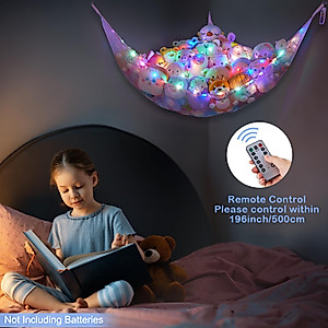 Basumee Stuffed Animals Net or Hammock with LED Light Hanging Toy Net Hammock for Stuffed Animals Storage Stuff Animals Hammocks for Nursery Kids Room with Remote Control, 8 Kinds of Lights(Pack of 1)