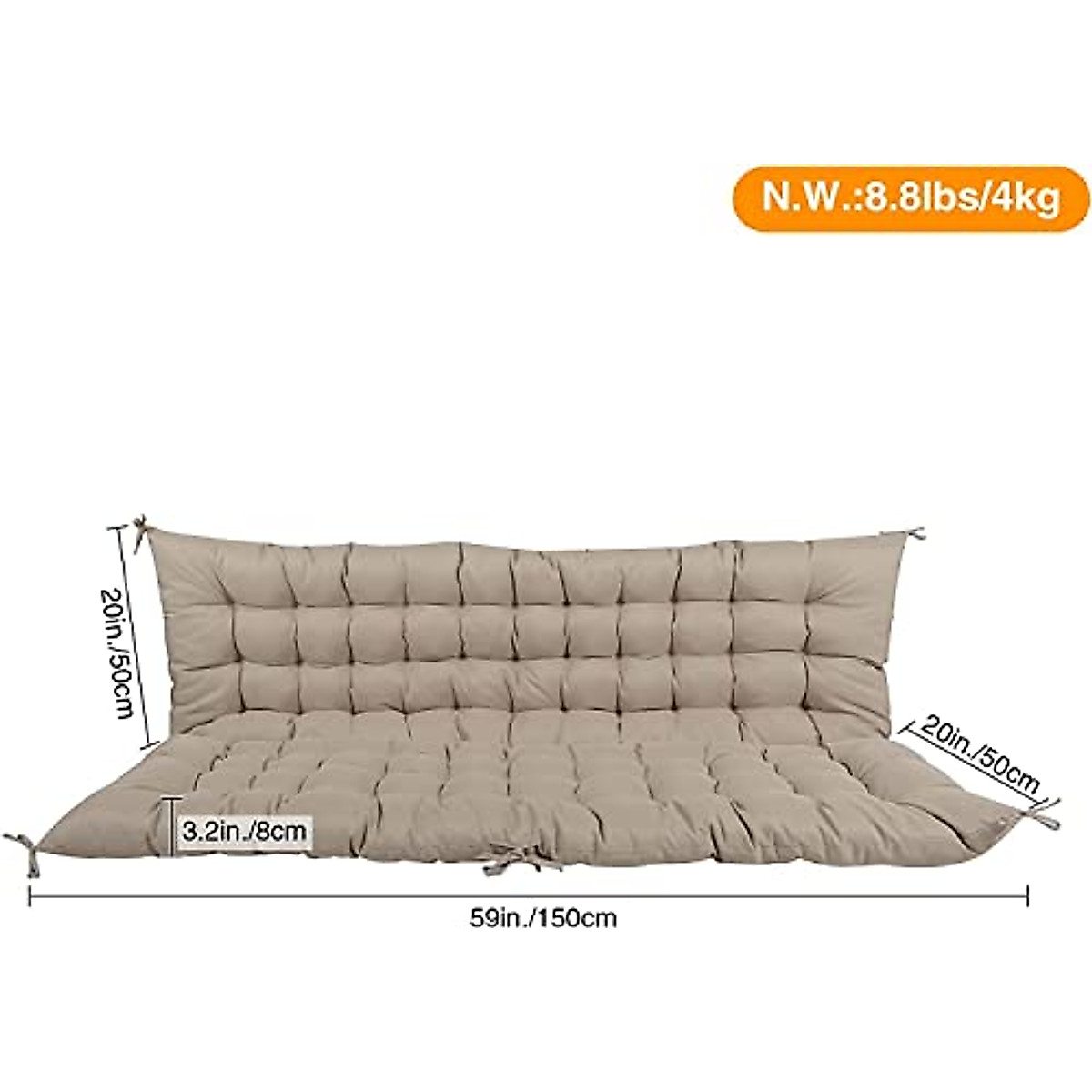 Stonehomy 2-3 Seater Swing Replacement Cushions, Water-Resistant Thick Swing Cushions with Backrest and Non-Slip Ties for Patio Garden Furniture, 60x40 Inches
