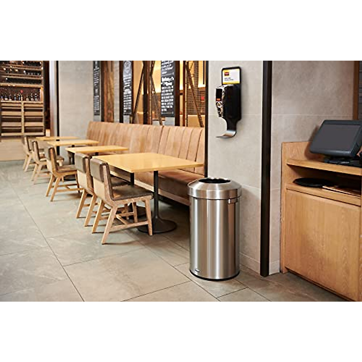 Rubbermaid Commercial Products Refine Decorative Container, 23 Gallon, Round Stainless Steel Trash Can