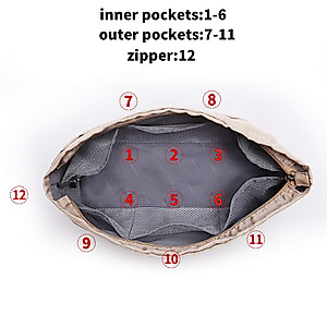 iN. Purse Organizer Insert with zipper Nylon fabric for women Handbags & Totebag beige Size: Large: 15.7"(Top)/12.2"(Bottom) L × 4.9" W × 10" H