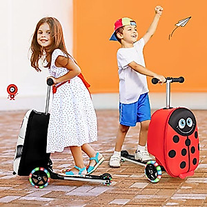 HONEY JOY Kids Scooter Suitcase, 18” Children Carry on Scooter Luggage w/Light-up LED Wheels, Waterproof Shell & Retractable Handle, Lightweight Foldable Ride on Suitcase for Kids Boys Girls(Robot)