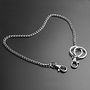 Wallet Chain, Teskyer 18" Silver Keychain with Both Ends Lobster Clasps and Extra 2 Rings for Keys, Wallet, Jeans Pants, Belt Loop, Purse Handbag-Silver