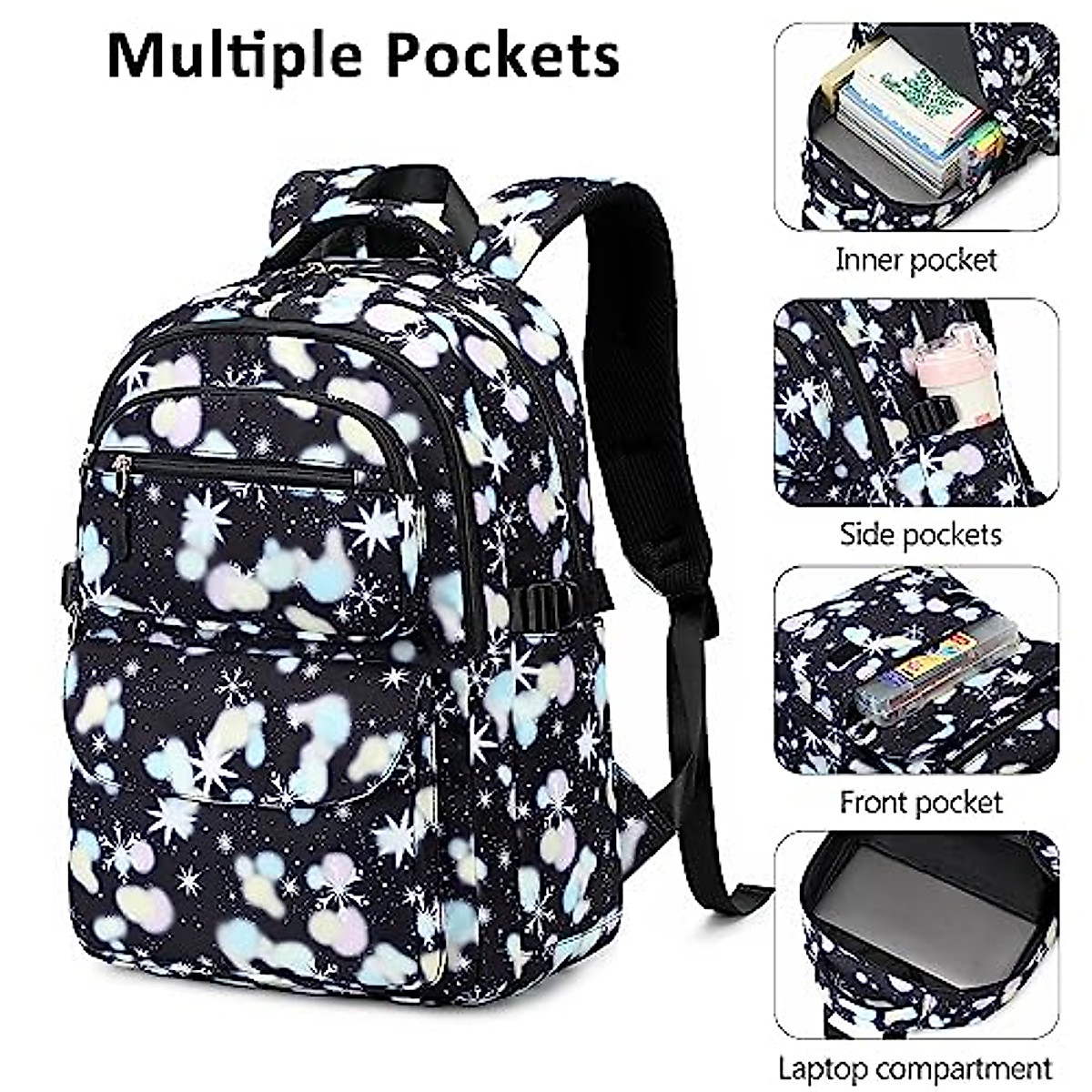 Joyfulife School Backpack for Girls Backpack with Lunch Box Lightweight Water Resistant Kids Bookbags Set